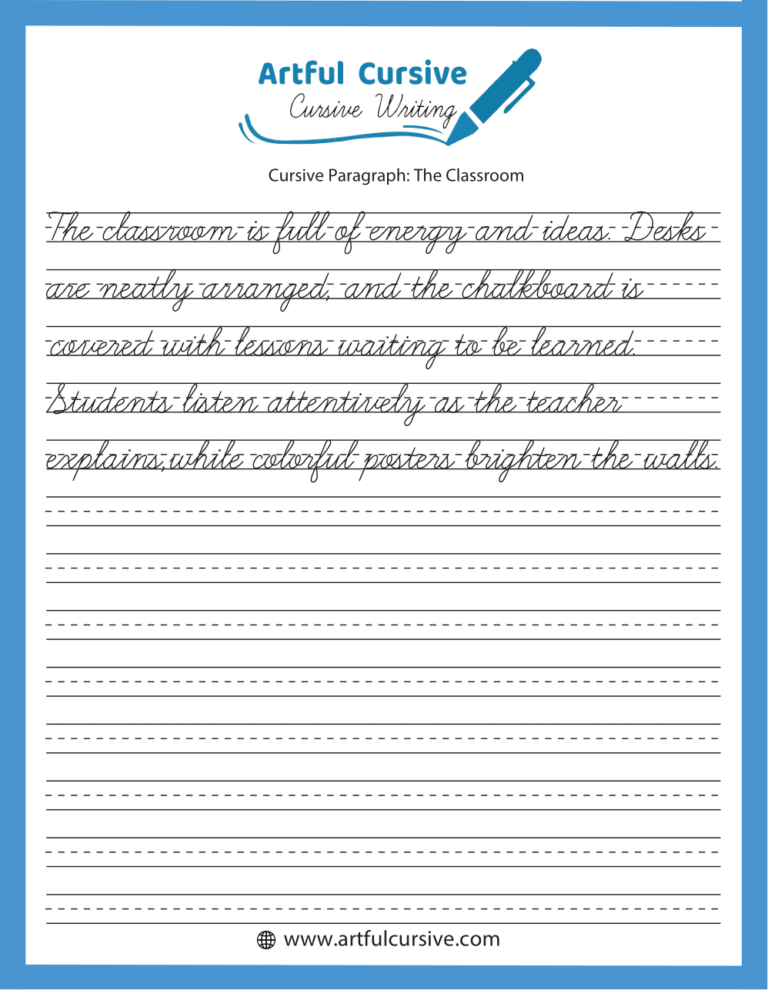Cursive Writing Paragraph: The Classroom Story for Practice