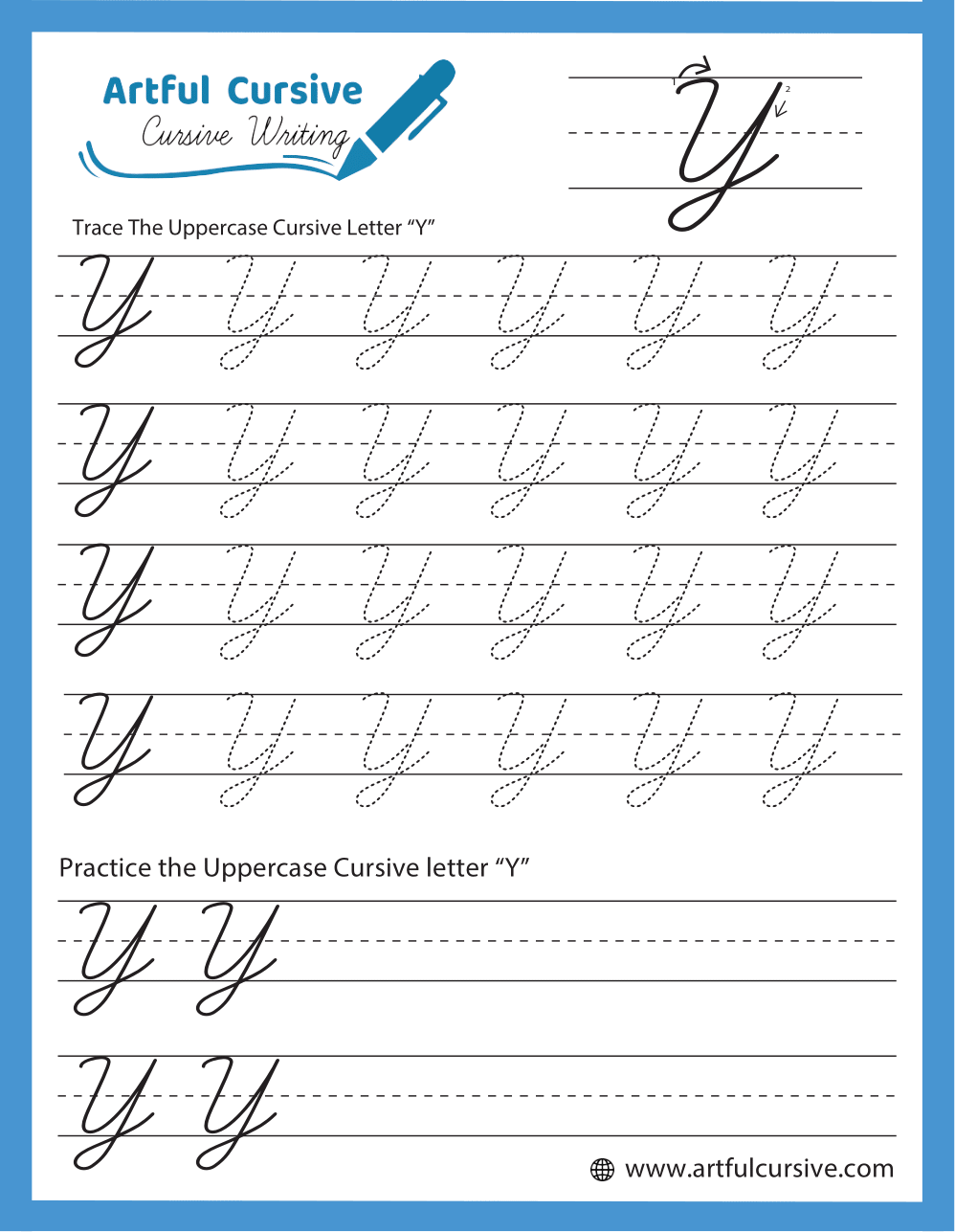Cursive Alphabet: Letter Y Worksheet