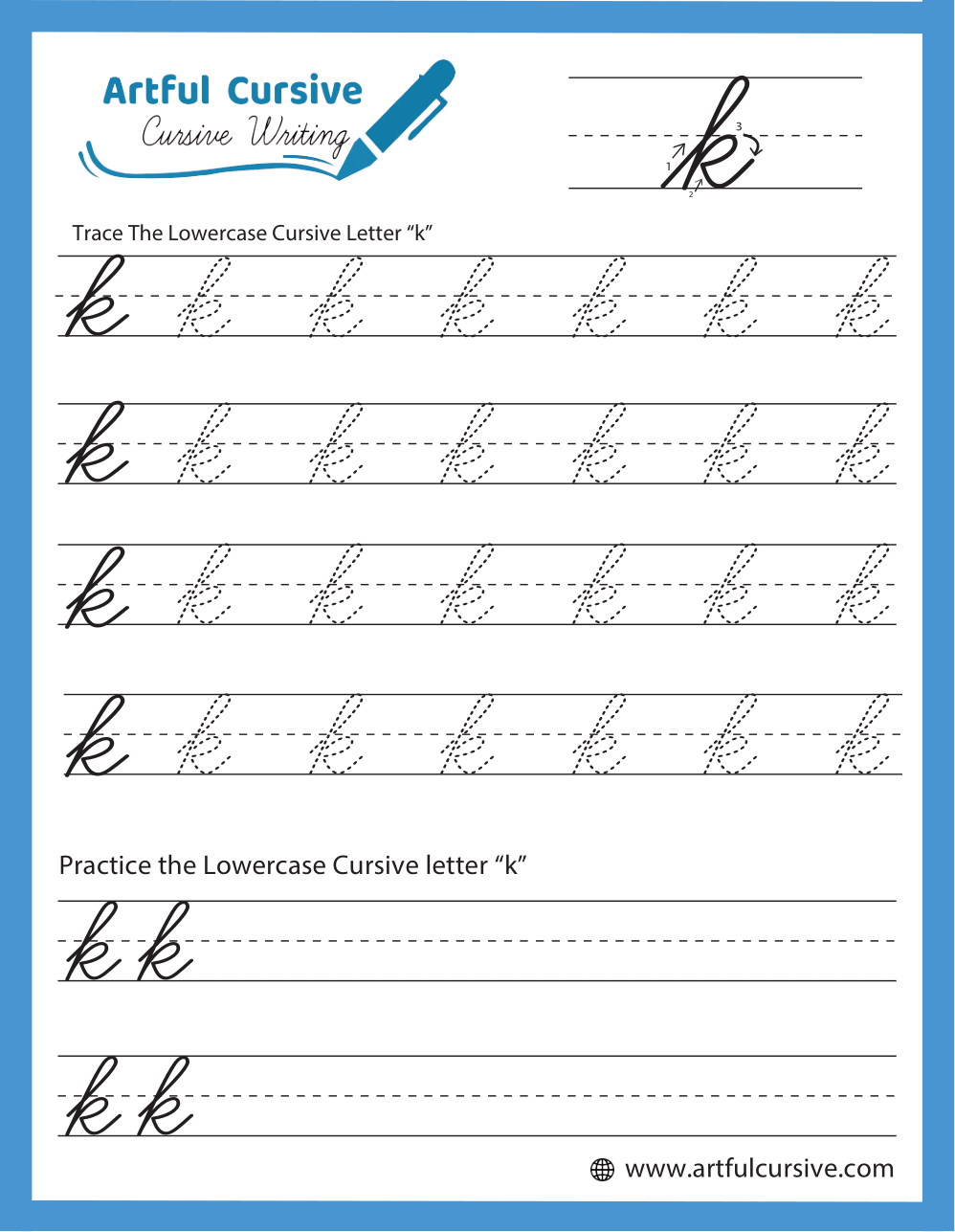 Cursive Alphabet: Letter "K" Worksheet