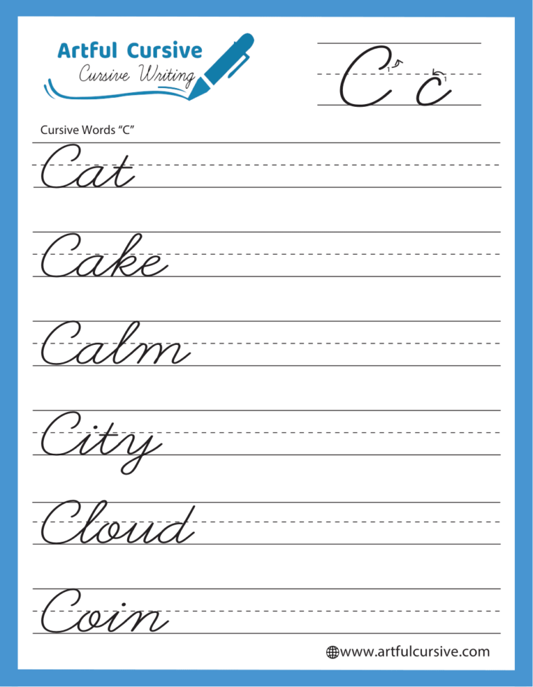 Free Printable Cursive Words Worksheets | Artful Cursive