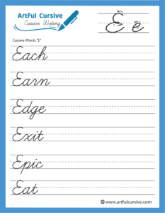 Free Printable Cursive Words Worksheets | Artful Cursive