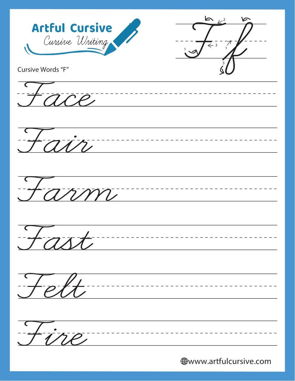 Free Printable Cursive Words Worksheets | Artful Cursive
