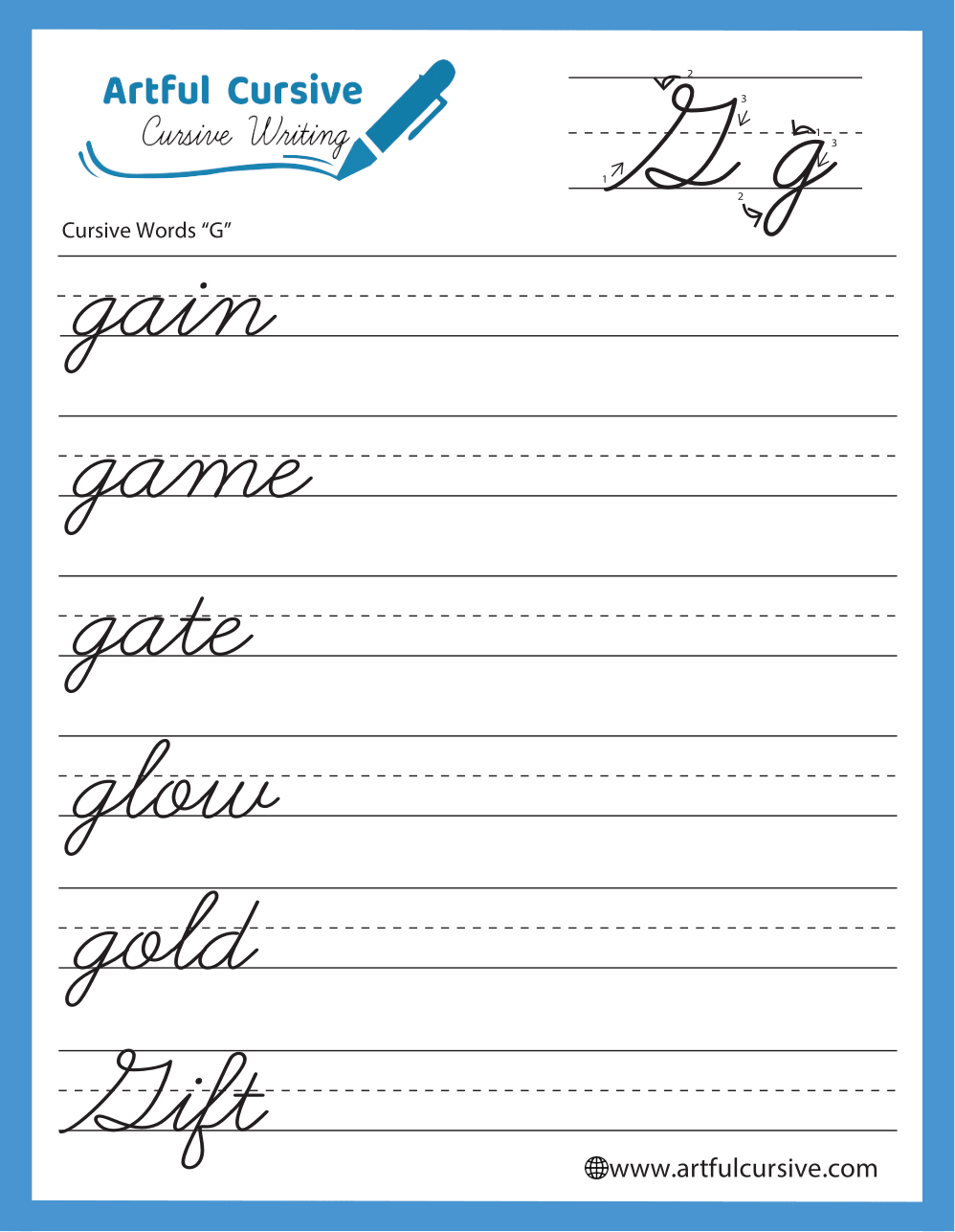 Free Printable Cursive Words Worksheets | Artful Cursive