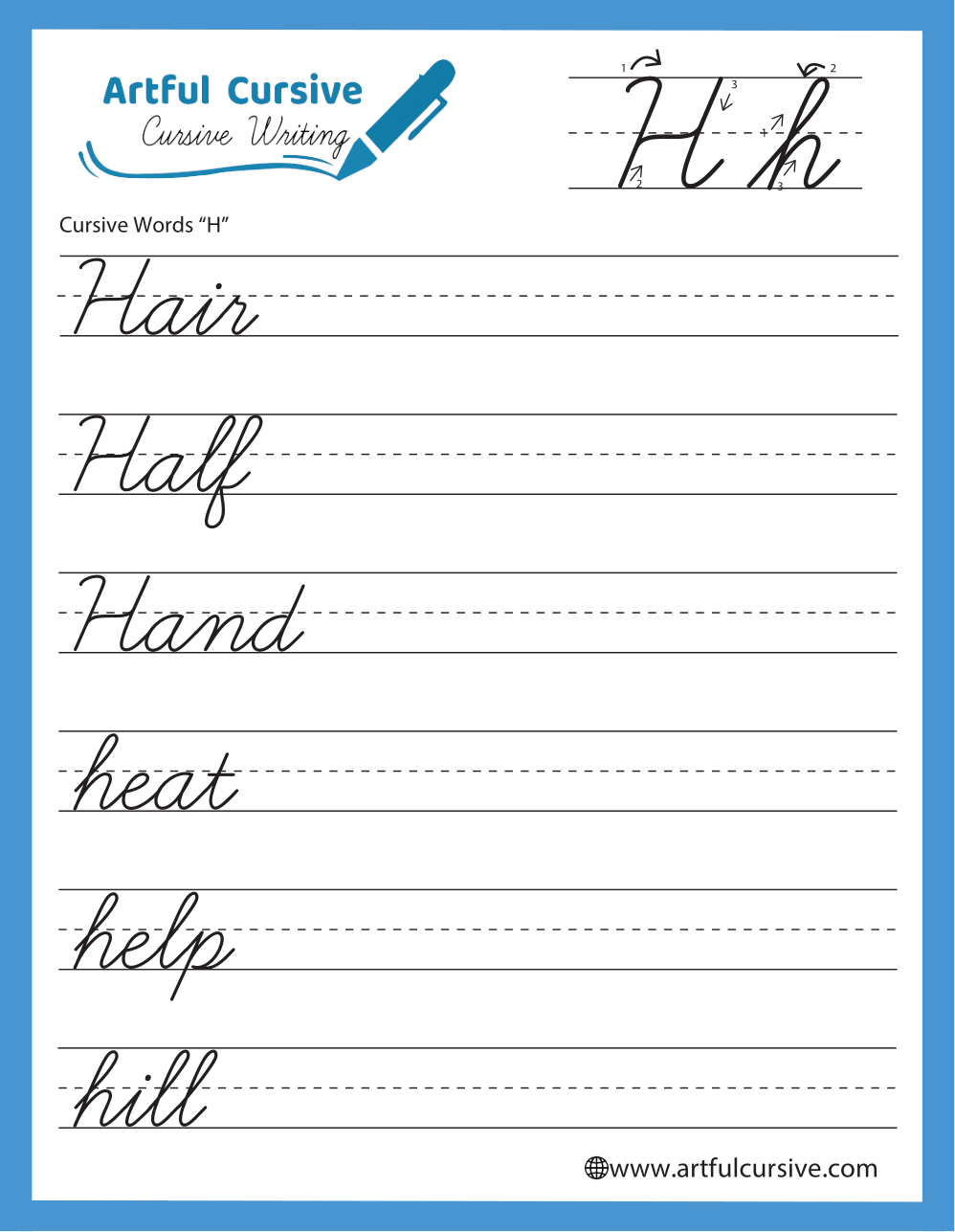 Free Printable Cursive Words Worksheets | Artful Cursive
