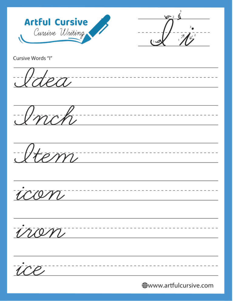 Free Printable Cursive Words Worksheets | Artful Cursive
