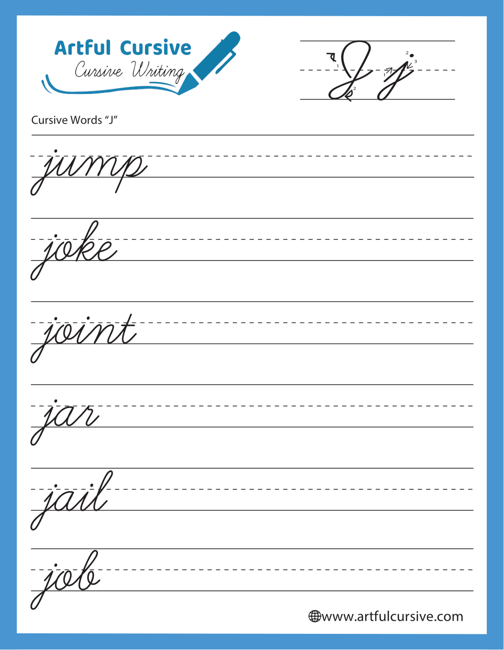 Free Printable Cursive Words Worksheets | Artful Cursive