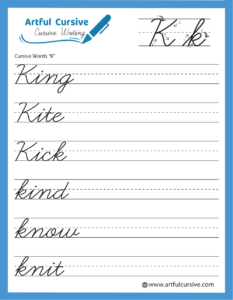 Free Printable Cursive Words Worksheets | Artful Cursive