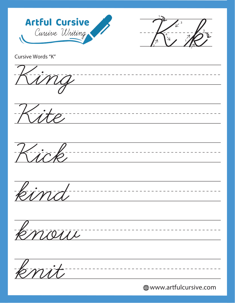 Free Printable Cursive Words Worksheets | Artful Cursive