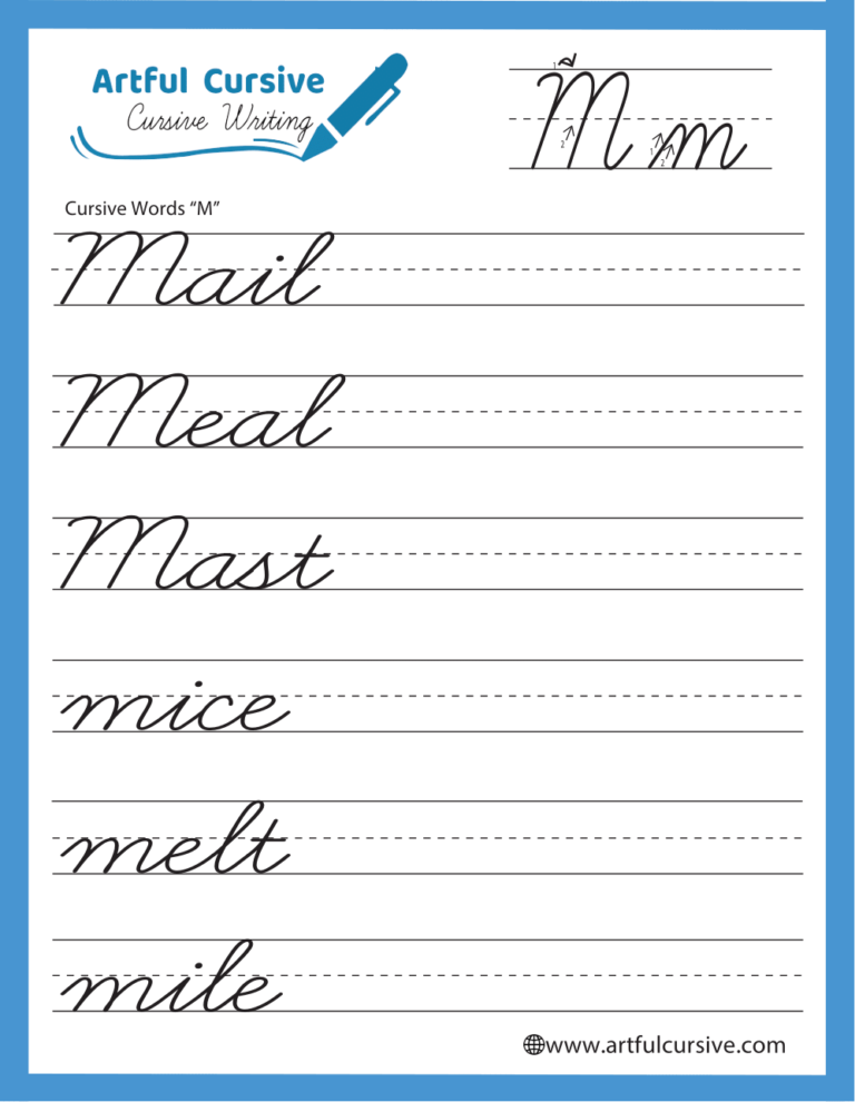 Free Printable Cursive Words Worksheets | Artful Cursive