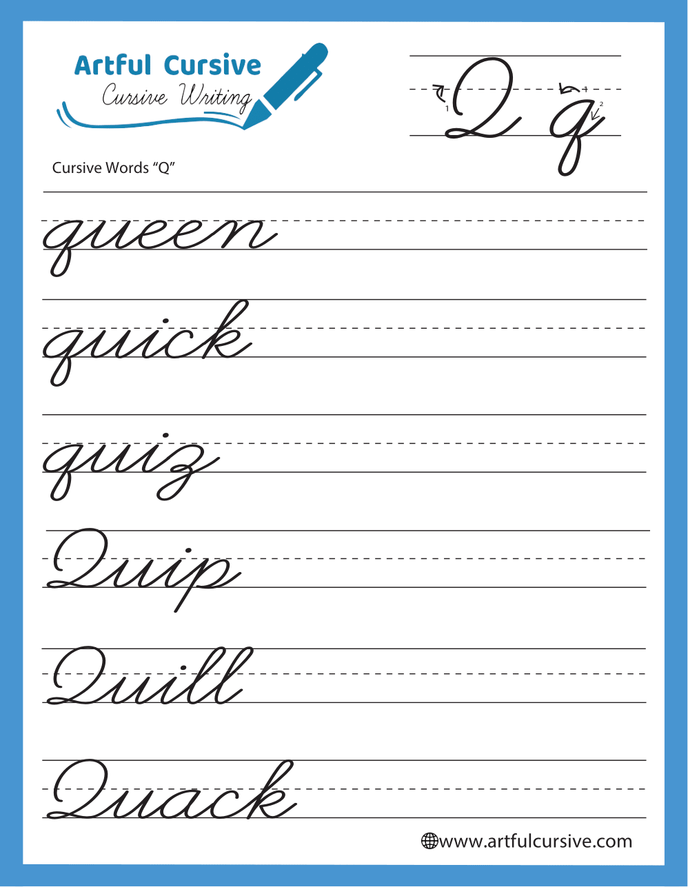 Free Printable Cursive Words Worksheets | Artful Cursive