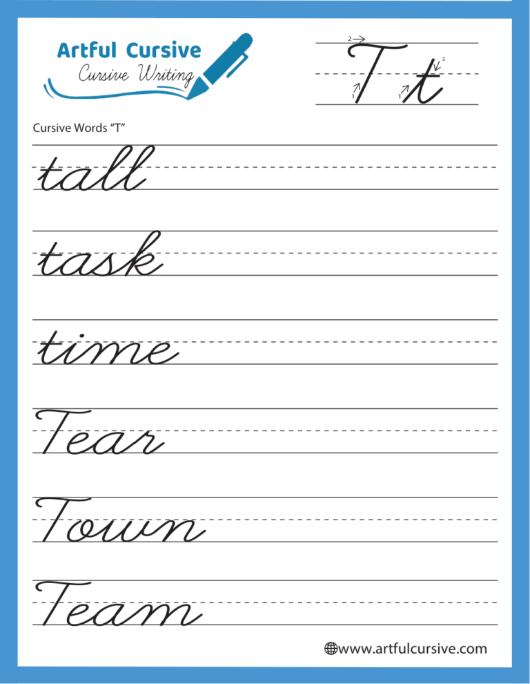 Free Printable Cursive Words Worksheets | Artful Cursive