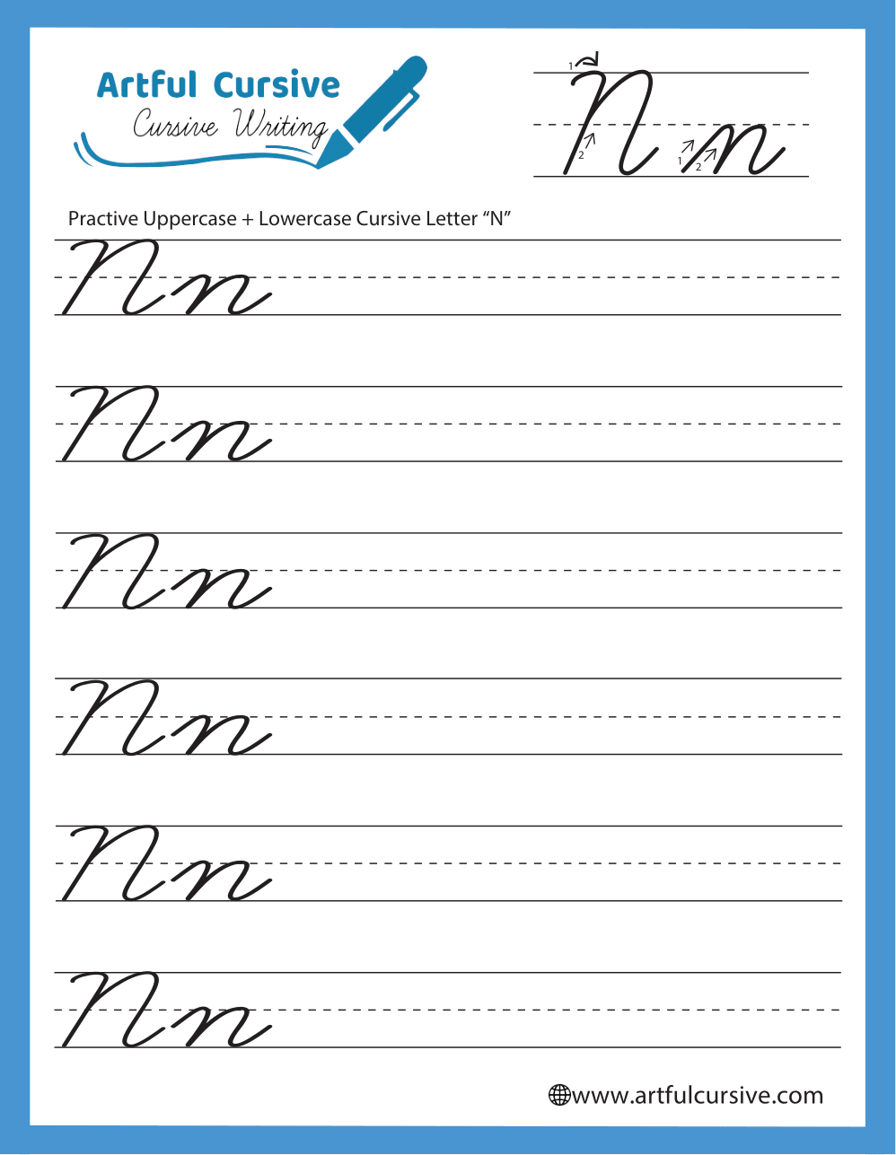 Cursive Alphabet: Letter "N" Worksheet