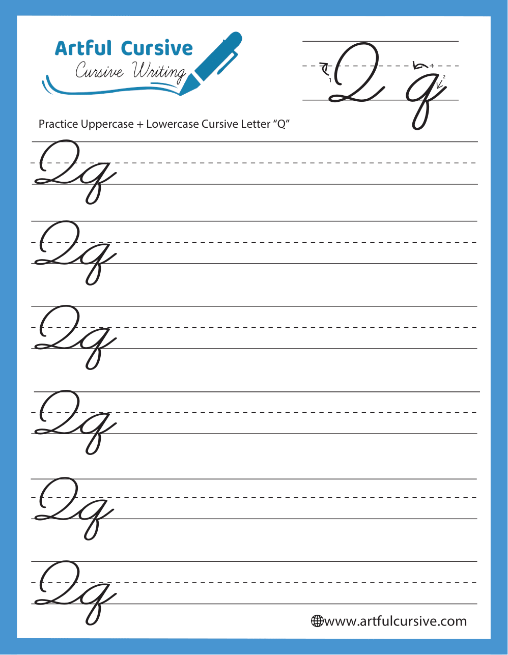 Cursive Alphabet: Letter "Q" Worksheet