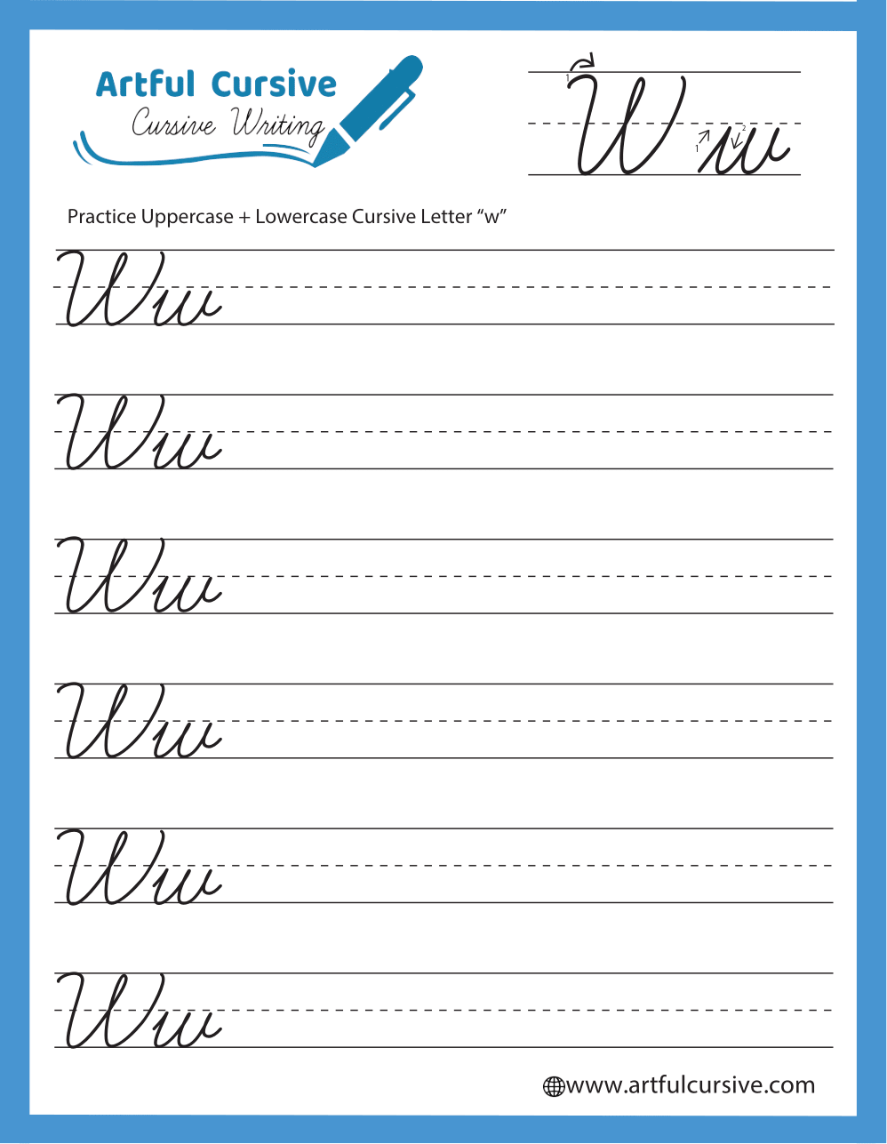 Cursive Alphabet: Letter "W" Worksheet