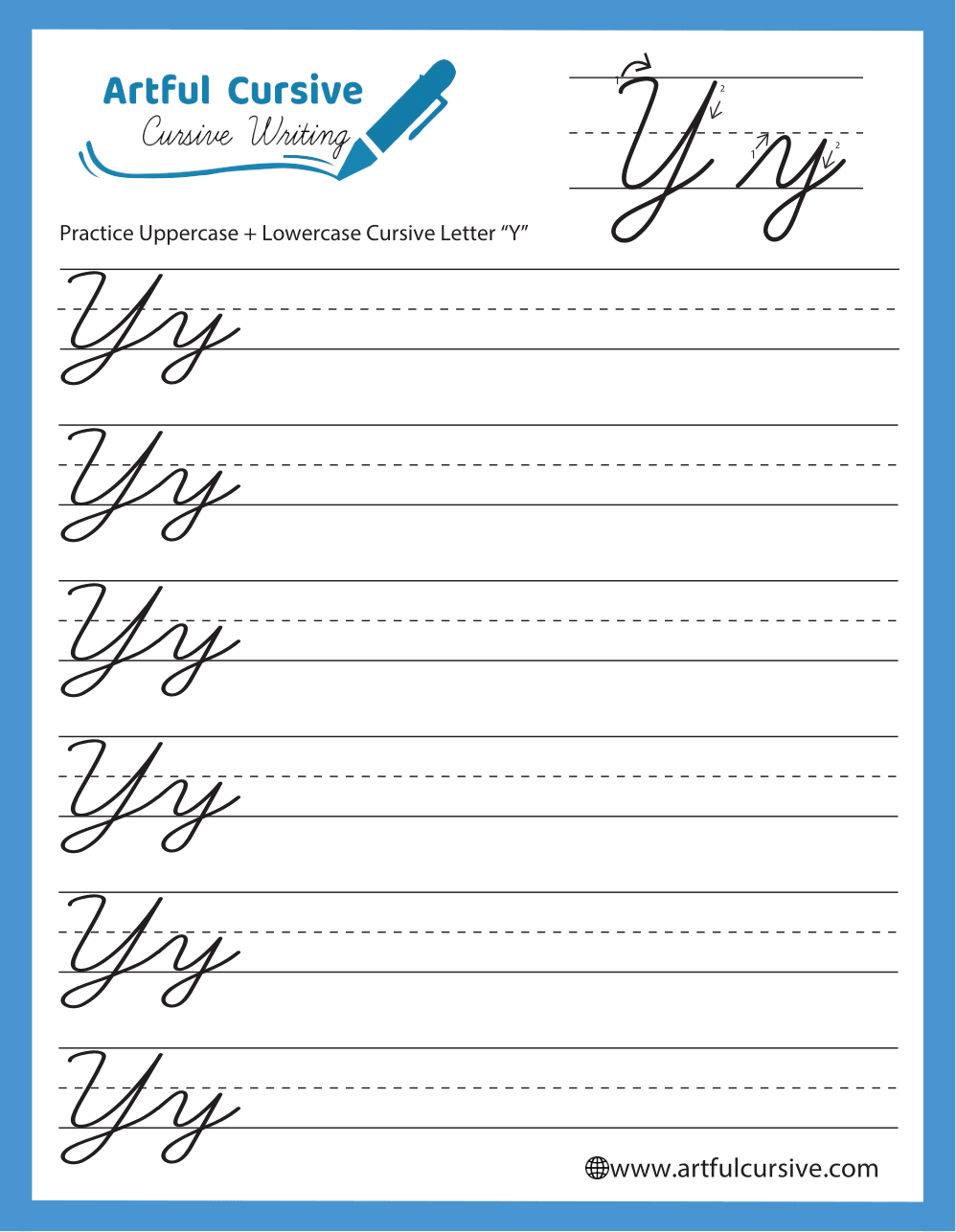 Cursive Alphabet: Letter Y Worksheet