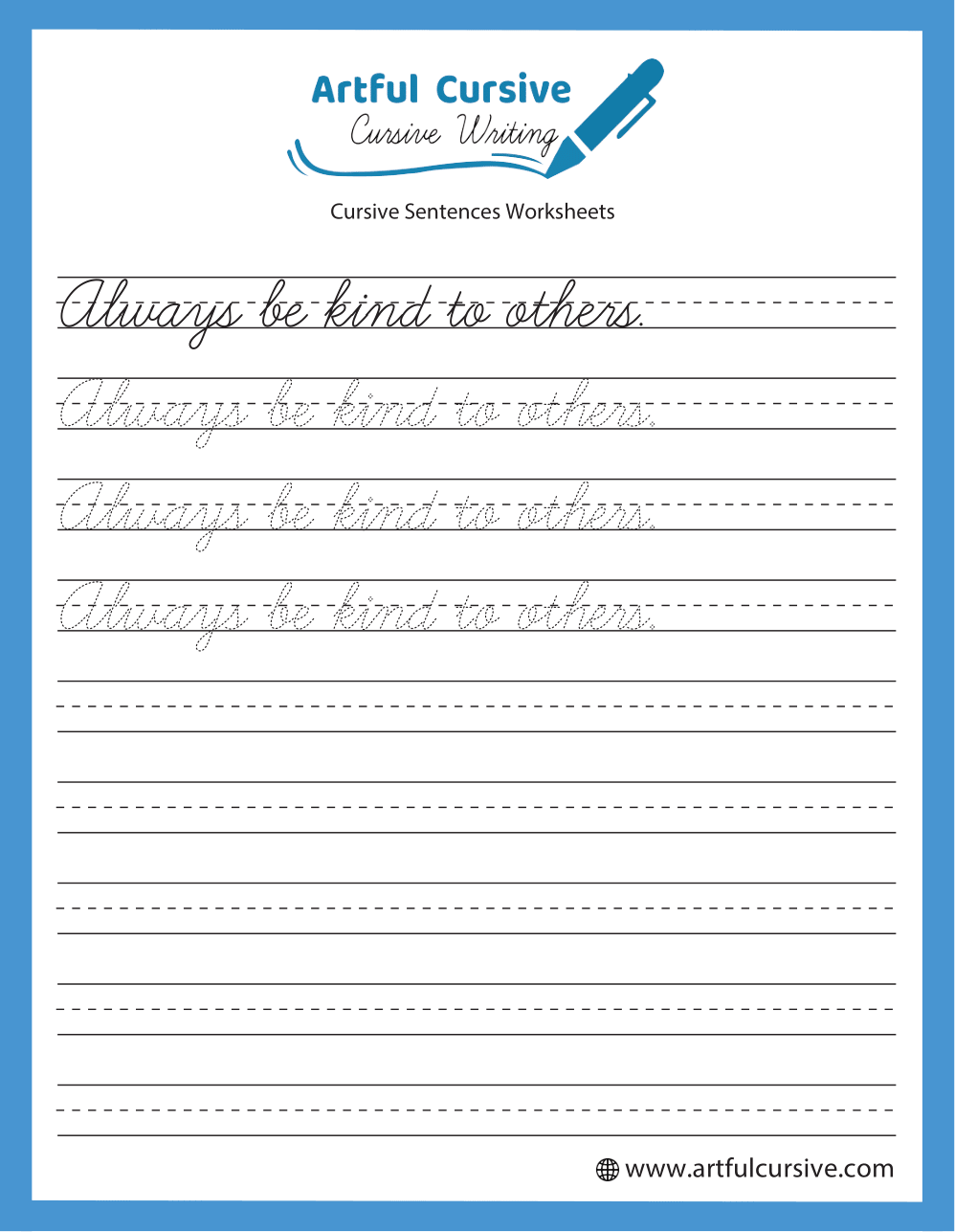 Fiches d'écriture cursive de phrases à imprimer gratuitement