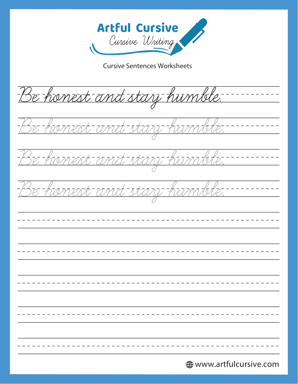 Download Free Printable Cursive Sentences Worksheets