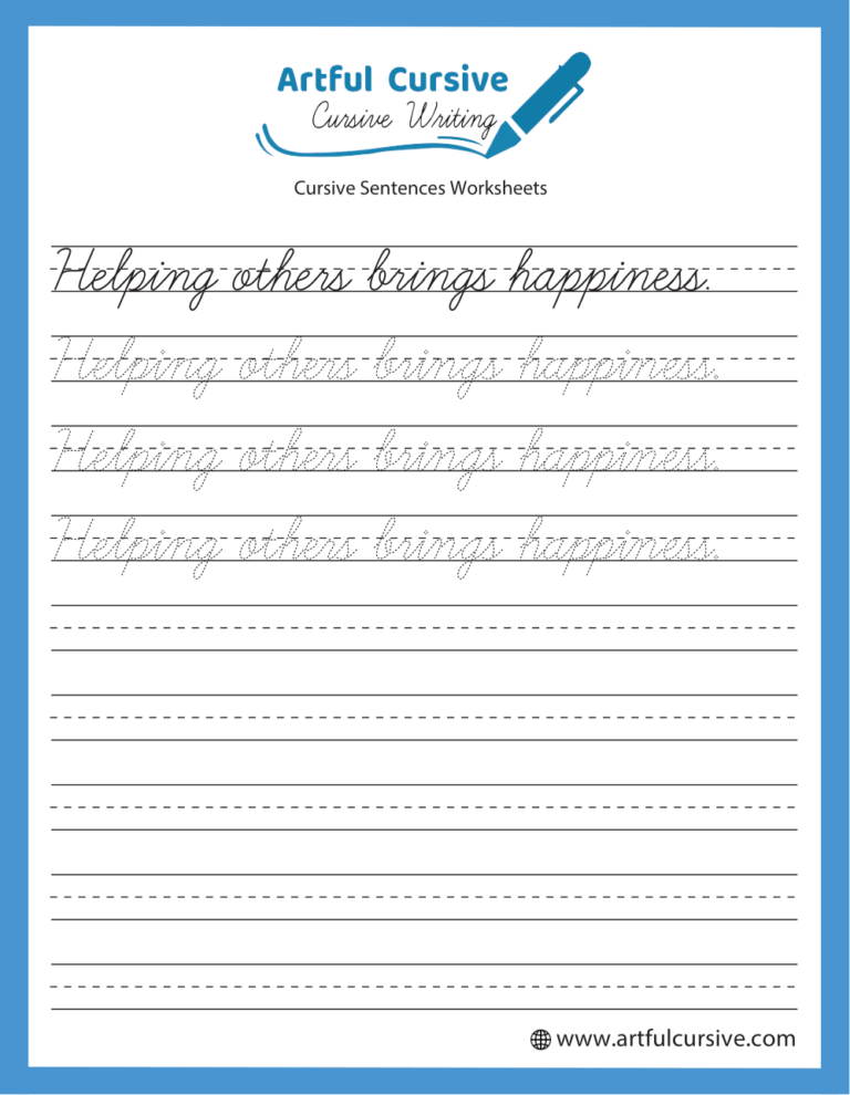 Download Free Printable Cursive Sentences Worksheets