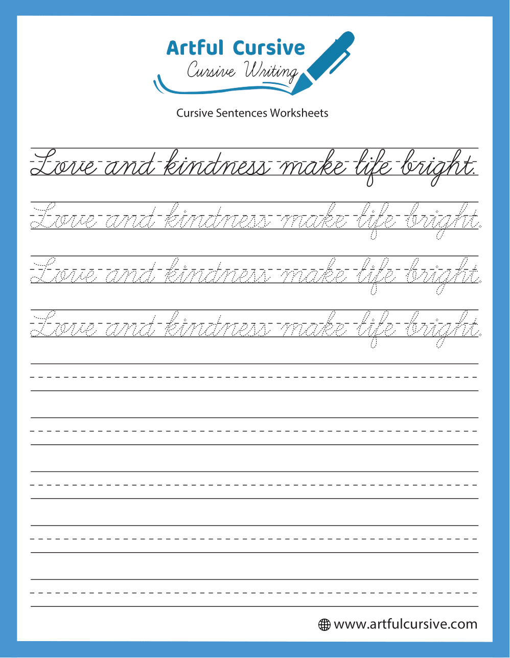 Download Free Printable Cursive Sentences Worksheets